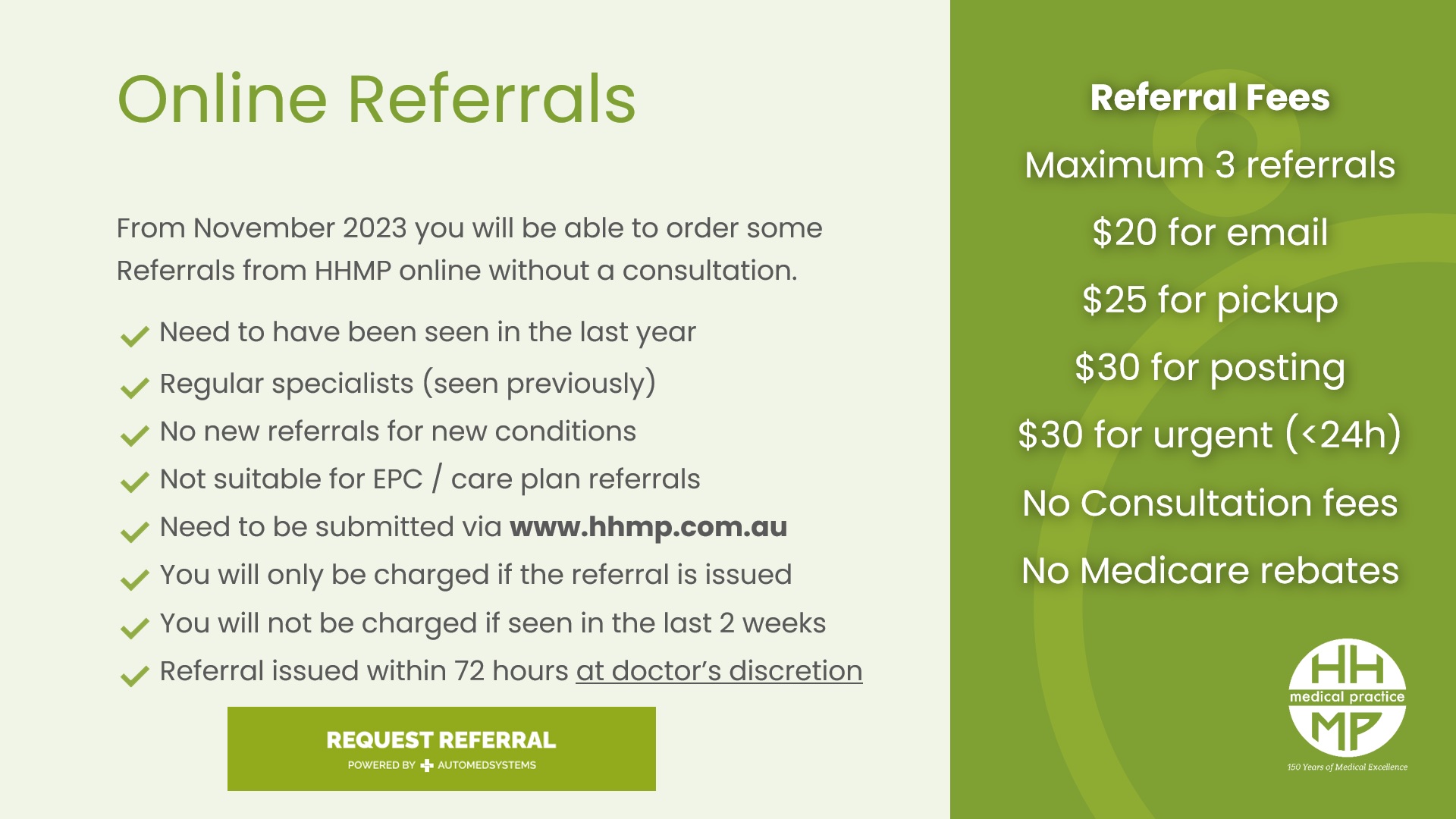 telehealth (phone/video), scripts and referrals Fees 1 Nov