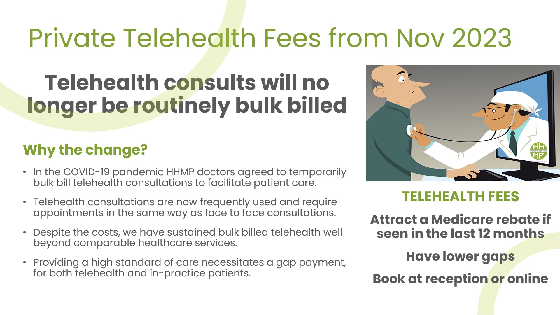 telehealth (phone/video), scripts and referrals Fees 1 Nov